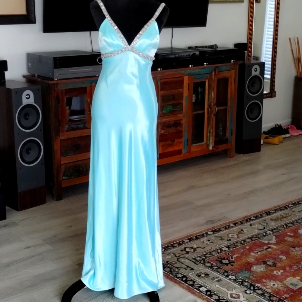 Dave And Johny Turquoise Satin Prom Dress. Brand New,… - Gem